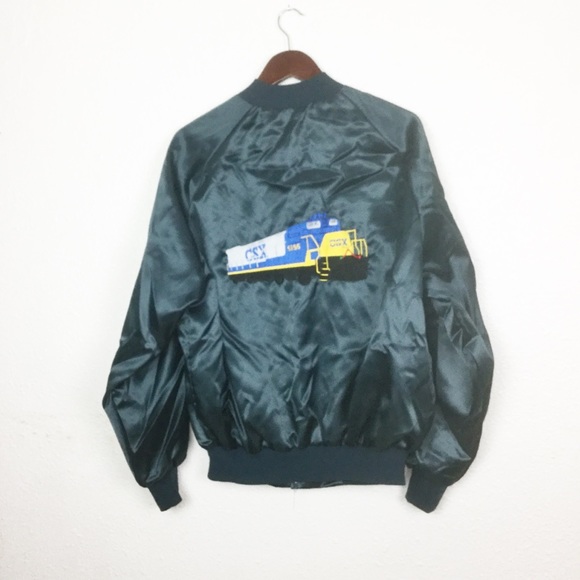 Vintage | Jackets & Coats | Rare Vintage Csx Train Teal Satin Bomber ...